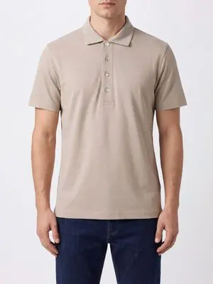 Eleventy Short-sleeved Cotton Polo Shirt With Ribbed Collar And Placket - Sand