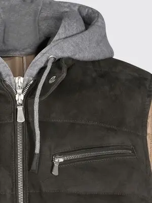 Eleventy Quilted Suede Leather Padded Gilet With Hood
