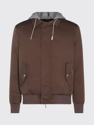 Eleventy Pure Silk Bomber Jacket With Hood And Concealed Closure
