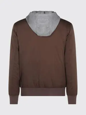 Eleventy Pure Silk Bomber Jacket With Hood And Concealed Closure