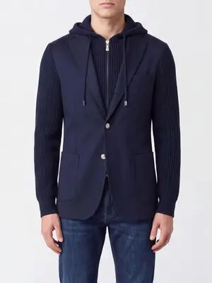 Eleventy Hooded Knit Wool Blazer With Notch Lapels - Navy