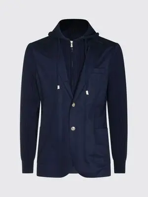 Eleventy Hooded Knit Wool Blazer With Notch Lapels - Navy