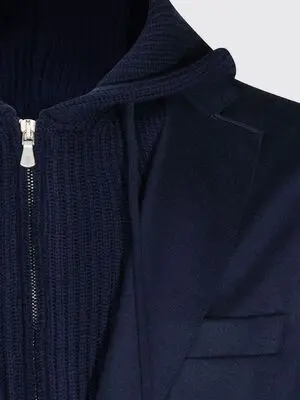 Eleventy Hooded Knit Wool Blazer With Notch Lapels - Navy