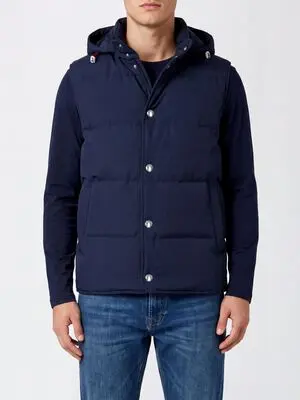 Eleventy Padded Wool Blend Gilet With Hood And Snap Closure - Blue
