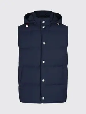 Eleventy Padded Wool Blend Gilet With Hood And Snap Closure - Blue