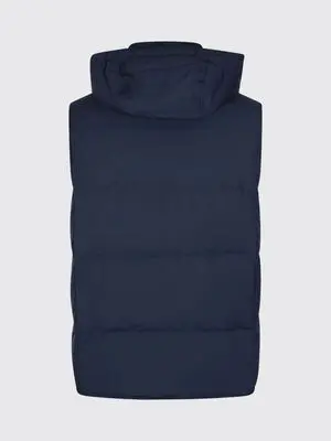 Eleventy Padded Wool Blend Gilet With Hood And Snap Closure - Blue