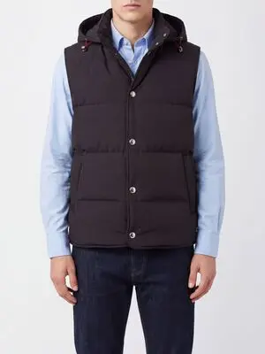 Eleventy Quilted Gilet In A Wool Blend With A Hood And Contrast Logo Wine