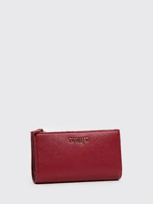 TWINSET Saffiano Faux Leather Wallet With Metal Logo - Red