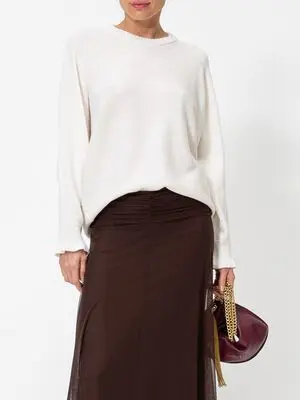 TWINSET Crewneck Jumper In Wool And Cotton Blend With Dropped Shoulders - Ivory
