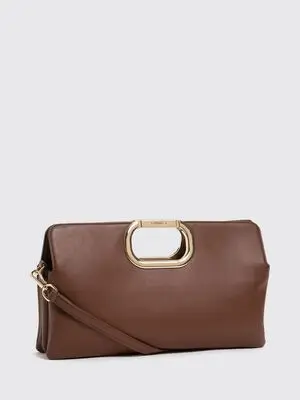 TWINSET Faux Leather Clutch With Rigid Handle And Shoulder Strap