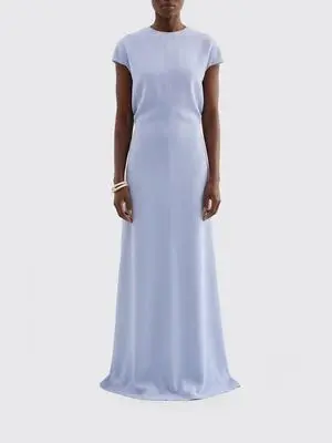 JIL SANDER Long Satin Gown With Short Sleeves And Back Slit - Gnawed Blue