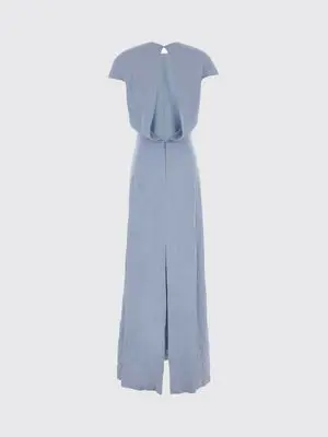 JIL SANDER Long Satin Gown With Short Sleeves And Back Slit - Gnawed Blue
