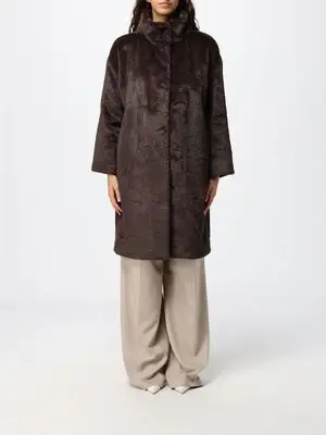 Herno Long Single-breasted Faux Fur Coat With High Neck - Black