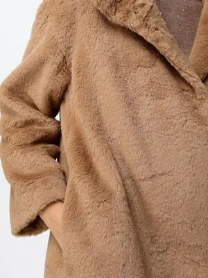 Herno Long Single-breasted Faux Fur Coat With High Neck - Brown