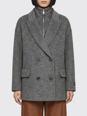 ERMANNO FIRENZE Double-breasted Wool Blend Short Coat With Peak Lapels - Grey