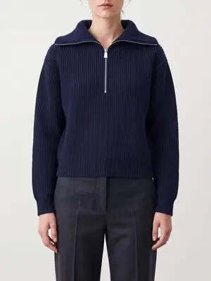 Malo Half-zip Sailor Collar Jumper In Pure Cashmere Blue