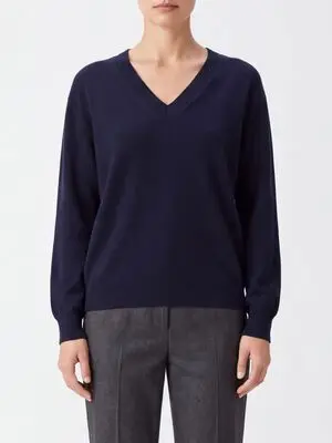 Malo Pure Cashmere V-neck Jumper With Dropped Shoulders And Ribbed Trims - Blue