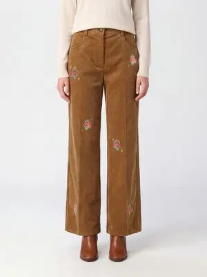 FORTE_FORTE High-waisted Wide Leg Embroidered Cotton Velvet Trousers - Camel