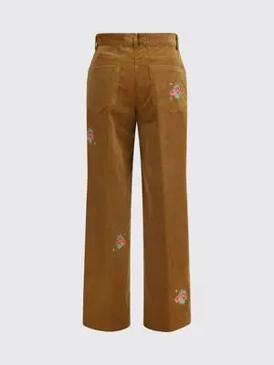FORTE_FORTE High-waisted Wide Leg Embroidered Cotton Velvet Trousers - Camel