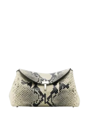 TOTEME T-lock Mini Python-print Leather Handbag With Single Handle Ecru