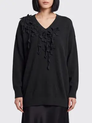 Alberta Ferretti V-neck Wool Knit Mini Dress With Flower Appliqu