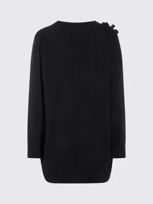 Alberta Ferretti V-neck Wool Knit Mini Dress With Flower Appliqu