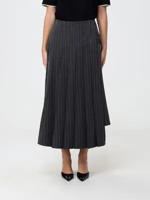 Karl Lagerfeld High-waisted Asymmetrical Pinstripe Midi Skirt With Rhinestones - Grey