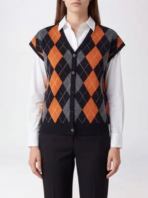 SEMICOUTURE Argyle Wool Knit Waistcoat With V-neck - Brown