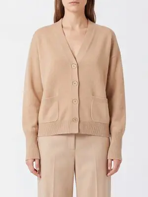 SEMICOUTURE Esther Wool Cardigan With V-neck And Patch Pockets - Nude