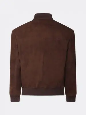 Tagliatore Suede Leather High Neck Cropped Jacket With Zip Closure