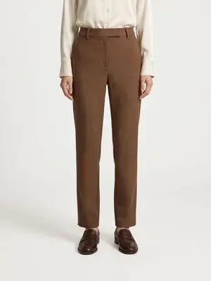 Brunello Cucinelli Tailored Slim Fit Trousers In Stretch Cotton With Mid-rise Waist - Brown