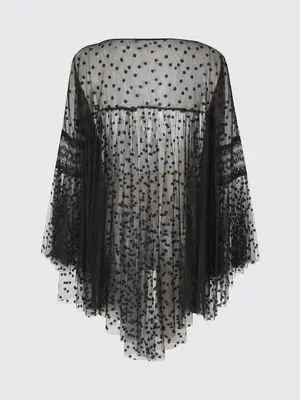 Alberta Ferretti Asymmetrical Polka-dot Tulle Evening Top With Long Sleeves