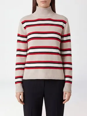 SEMICOUTURE Striped Turtleneck Jumper In 100% Virgin Wool With Ribbed Trims - Multicolor