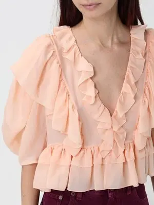 Chloé Embroidered Silk Cropped Blouse With Puff Sleeves And Ruffles