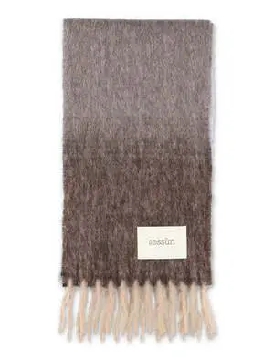 SESSUN Fringed Alpaca Blend Scarf - Light Blue Multi