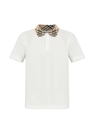 Burberry Check Collar Short Sleeve Polo Shirt - Chalk