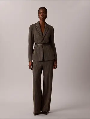 Calvin Klein Herringbone Pull-on Wide Leg Pants - Black Multi