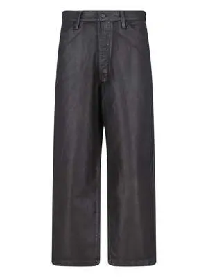 LEMAIRE Cotton Trousers With Cowhide Detail - Brown