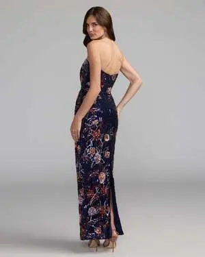Mac Duggal Midnight Multi Floral Embellished Strapless Column Dress