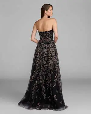 MAC DUGGAL COLLECTION Strapless Floral Embroidered A-line Gown