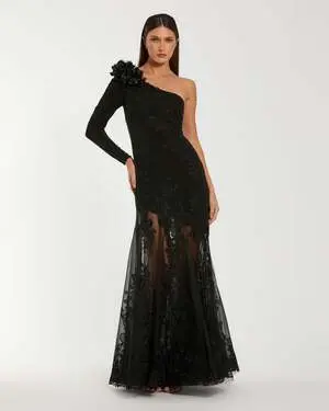 Mac Duggal 3d Floral One Shoulder Mermaid Gown