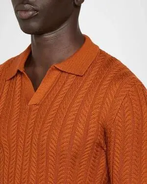 Isaia Apos;s Cable-knit Wool-silk Polo Sweater - Rust