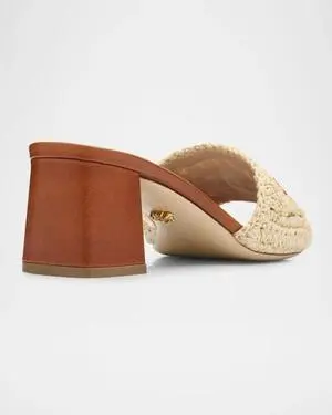Versace 55mm Logo Tag Leather And Raffia Mule Sandals