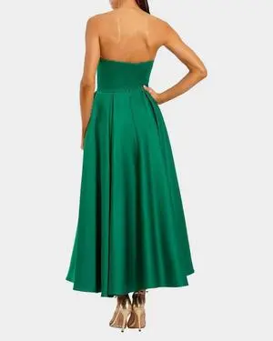 Mac Duggal Rosette-embellished Strapless Satin Midi Dress - Emerald
