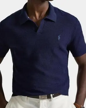 Polo Ralph Lauren Apos;s Cotton And Linen Knit Johnny Collar Polo Shirt - Bright Nav