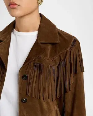 NILI LOTAN Eloi Fringed Suede Jacket - Hazelnut
