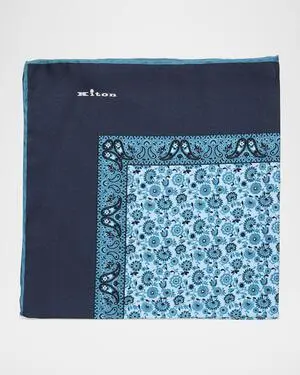 Kiton Apos;s Floral Paisley-trim Silk Pocket Square - Blue