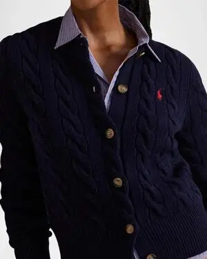 Polo Ralph Lauren Logo-embroidered Wool-blend Cable-knit Cardigan - Hunter Nav