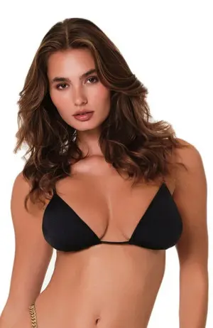 CHERINA  BEACHWEAR Cherina Beachwear Lilly Triangle Bikini Gold Clasp Top Black