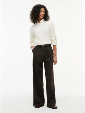 Tommy Hilfiger Pleated Stretch Twill Wide Leg Pant
